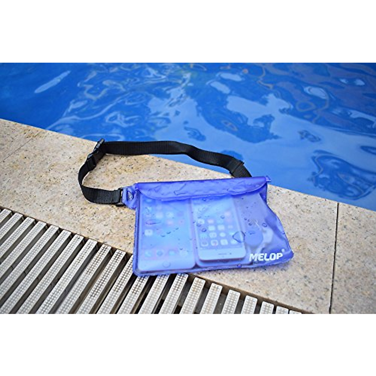MELOP Waterproof Pouch Bag with Adjustable Shackle Strap Protect Phone and Items Dry and Clean from Water Submersion When Rainning Boating Swimming Kayaking Fishing Water Parks - Blue