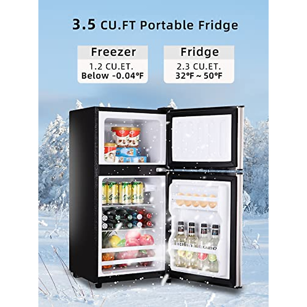 KRIB BLING 3.5 Cu.ft Retro Mini Fridge with Freezer - Compact Refrigerator for Home, Office, Dorm, or RV with Adjustable Mechanical Thermostat and 2-Door Design, Silver