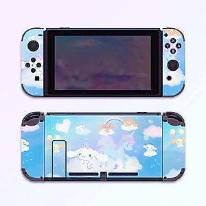BelugaDesign Dog Anime Switch Skin | Cute Pastel Sticker Wrap Vinyl Decal | Cinnamon Roll Kawaii Japanese Cartoon Game l Compatible with Nintendo Switch (Switch Standard, Blue)