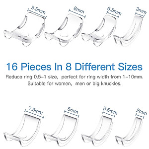Ring Size Adjuster Invisible Ring Size Adjuster for Loose Rings Ring Adjuster Size Fit Any Rings Ring Guard Reducer, 8 Sizes (16 Pieces)