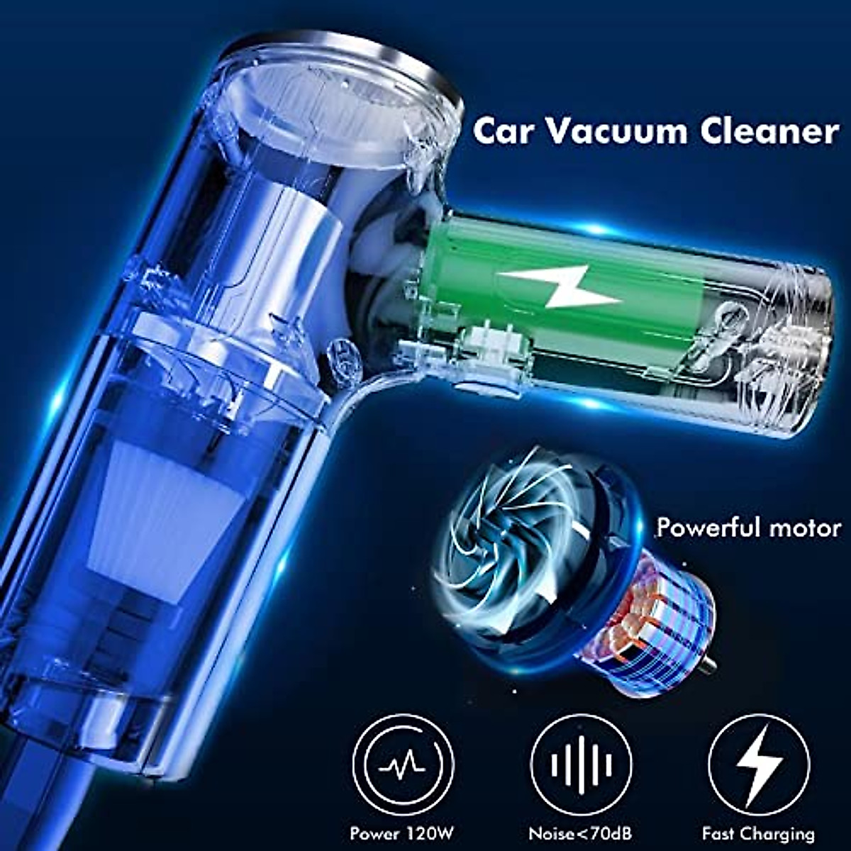 Car Vacuum Cleaner - Mini Handheld Gun Cordless Vacuum Cleaner with 3.2ft Power Cord, Car Vacuum High Power, Handheld Gun Vacuum Dry Wet Cleaning Portable Vacuum Cleaner