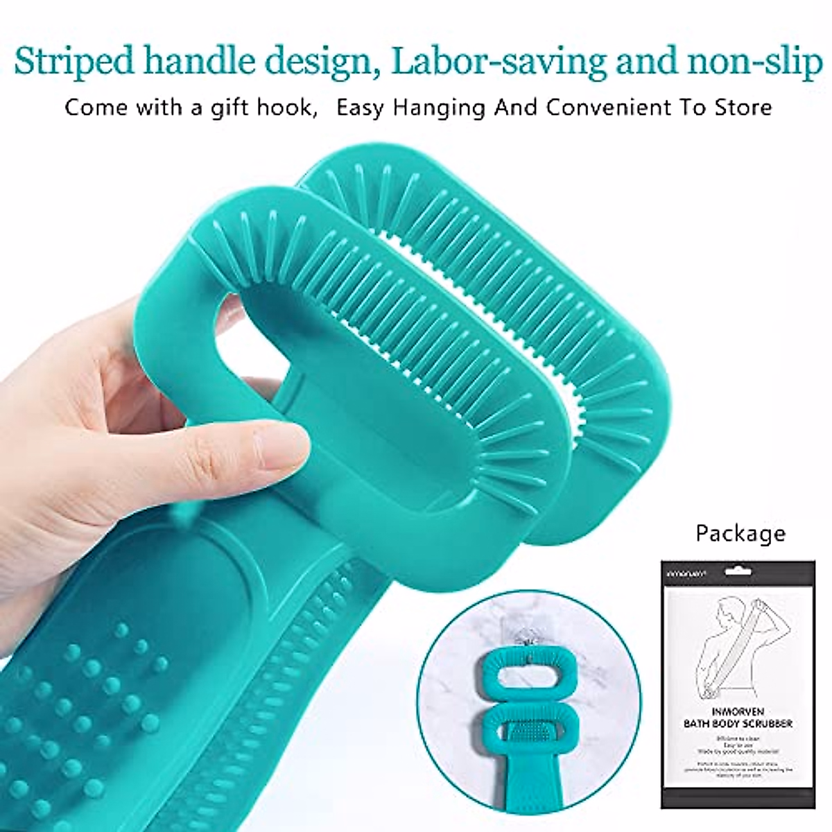 Inmorven 35.5 inches/90 cm Back Scrubber for Shower,Super Long Bath Body Brush Exfoliating Silicone Body Scrubber for Men and Women Long Lasting and Easy to Use.(Green)