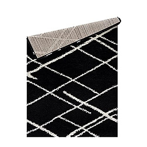 L'Baiet Allison Black White Geometric Diamond Pattern Modern Soft Shag Indoor 8' x 10' Area Rug