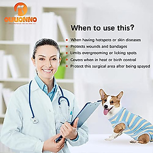 oUUoNNo Dog Recovery Suit,Dog Surgical Suit for Abdominal Wounds,Dog After Surgery Substitution Dog Cone & E-Collar,Prevent Licking Dog Onesies Pet Surgery Recovery Suit (L, Blue)