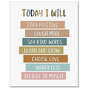 Today I Will, Positive Art Print, Kids Room Decor, Kids Affirmation Art, Nursery Decor, Kids Wall Art, Homeschool Art, Affirmation Print, 8x10 inch - UNFRAMED