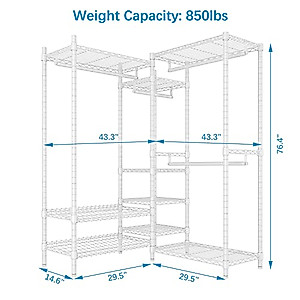 VIPEK L8i Basic Heavy Duty Garment Rack L-Shaped Wardrobe Space-Saving Corner Closet with Hanging Rod and Adjustable Shelves Freestanding Clothes Rack for Small Space, White