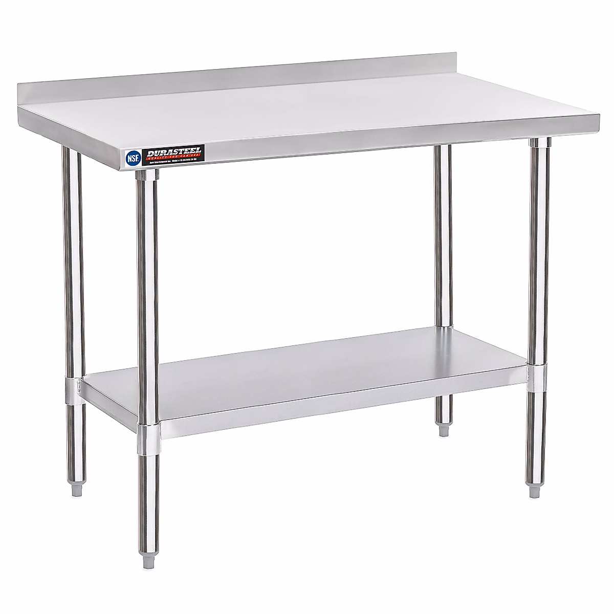 DuraSteel NSF Commercial Kitchen Table - 24 x 48 Inch Cooking Prep Stainless Steel Kitchen Island Workstation w/ Adjustable Under Shelf - Heavy Metal Backsplash Workbench For Restaurant, Home, Garage