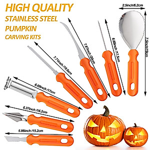 Halloween Pumpkin Carving Kit, Professional Heavy Duty Carving Set, Stainless Steel Pumpkin Carving Tools for Halloween, Jack-O-Lantern Decoration Sculpting Set for Adults and Kids(7 PCS)