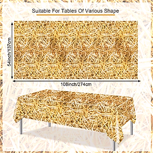 PHOGARY Straw Tablecloth for Cowboy Party Decorations, 3 Pack Fake Hay Table Cover for Farm Birthday Decorations Plastic Country Party Tablecloths, Farm Table Cloth for Tractor/Westtern Baby Shower