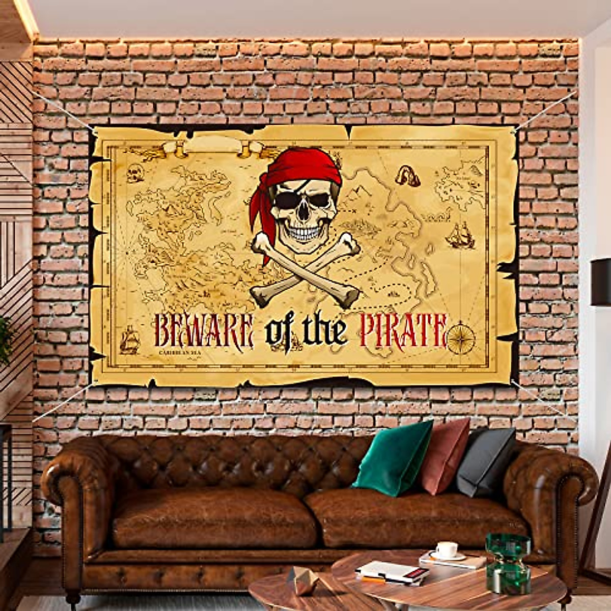 Pirate Party Photography Backdrop Pirate Treasure Map Backdrop Background Pirate Nautical Theme Wall Hanging Tapestry Decoration for Kids Pirate Birthday Party Photo Booth Props Supplies