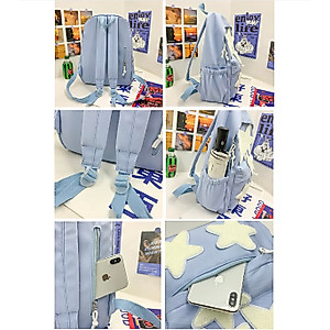 JHTPSLR Preppy Backpack Y2K Aesthetic Backpack Lambswool Stars Patchwork Backpack Cute Kawaii Stars Backpack Supplies Casual Daypack (Black)