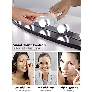 LUXFURNI Vanity Mirror with Makeup Lights, Large Hollywood Light up Mirrors w/ 18 LED Bulbs for Bedroom Tabletop & Wall Mounted (26Lx21W, Black)