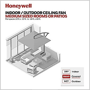 Honeywell Ceiling Fans Inland Breeze, 52 Inch Tropical Indoor Outdoor Ceiling Fan with Light, Pull Chain, Three Mount Options, Weather Resistant Blades - 50510-01 (Bronze)