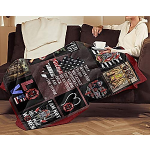 VTH GLOBAL Personalized Custom Name Female Volunteer Firefighter Thin Red Line American Flag Fleece Blankets Birthday Christmas Custom Firefighting Gifts for Women Mom