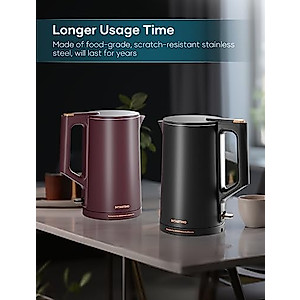 INTASTING Electric Kettle for boiling water Double Wall 100% Stainless Steel Inner 1500W Fast Heating 1.5L Hot Water Boiler Auto Shut-Off & Boil Dry Protection BPA-Free Electric Tea Kettle Red