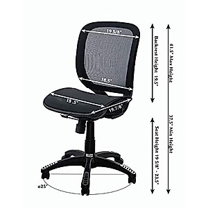 Ergomax Fully Meshed Ergonomic Height Adjustable Office Chair no Armrests & no Headrest, 42 Inch Max, Black