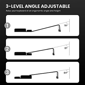 3 in 1 Keyboard Stand w/Wrist Rest and Storage Tray - Klearlook [Ultra Comfortable] PU Leather Wrist Pad & Acrylic Keyboard Riser, 16.9x7.3 inch Tilt Adjustable Computer Keyboard Stand Holder-Black