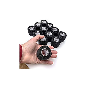 WildCow 2" Black Vet Wrap Tape Bulk, 12 Pack Cohesive Bandage Wraps, Self Adherent Grip Rolls - Solid Colors