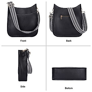 HKCLUF Crossbody Bag for Women Vegan Leather Designer Hobo Handbags Fashion Shoulder Bucket Cross-body Purse with 2PCS Adjustable Guitar Strap(Black)