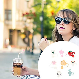 Hemoton Straw Tips 8pcs Straw Tips Cover Reusable Cute Drinking Straw Caps Silicone Straw Protectors Plugs for Milk Tea Beverage Jumbo Mugs Water Bottle Tip Silicone Straw Tips (Random Style)