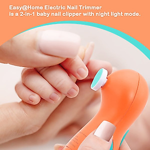Electric Baby Nail File Trimmer: Easy@Home Safe Nail Clippers Kit - Baby Nail Clippers with 6 Grinding Heads and LED Light for Newborn Toddler Kids or Adults | Fingernails Care Trim ENT019
