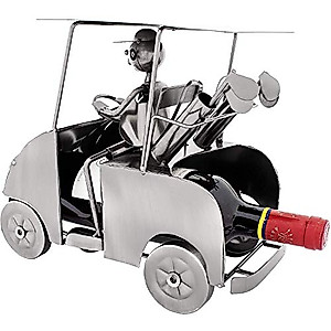 BRUBAKER Wine Bottle Holder 'Golfer in Golf Cart' - Table Top Metal Sculpture - with Greeting Card