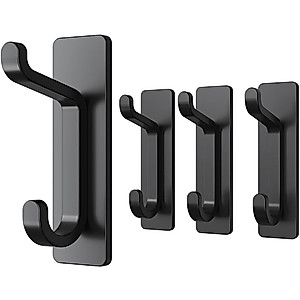 pickpiff Door Hook, Extra Sticky 10LB (Max), Stainless Holder for Hanging Towel, Coat, Cloth, Purse, Hat, Key, Black Wall Mounted Self-Adhesive Hanger for Shower Kitchen Bathroom Heavy Duty