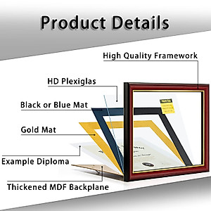 Minesaxel 11x14 Diploma Frame with 8.5 x 11 Opening Black Mat, Display 8.5x11 Degree Certificate Document, Wall Mount or Tabletop Display(Cherry Red)