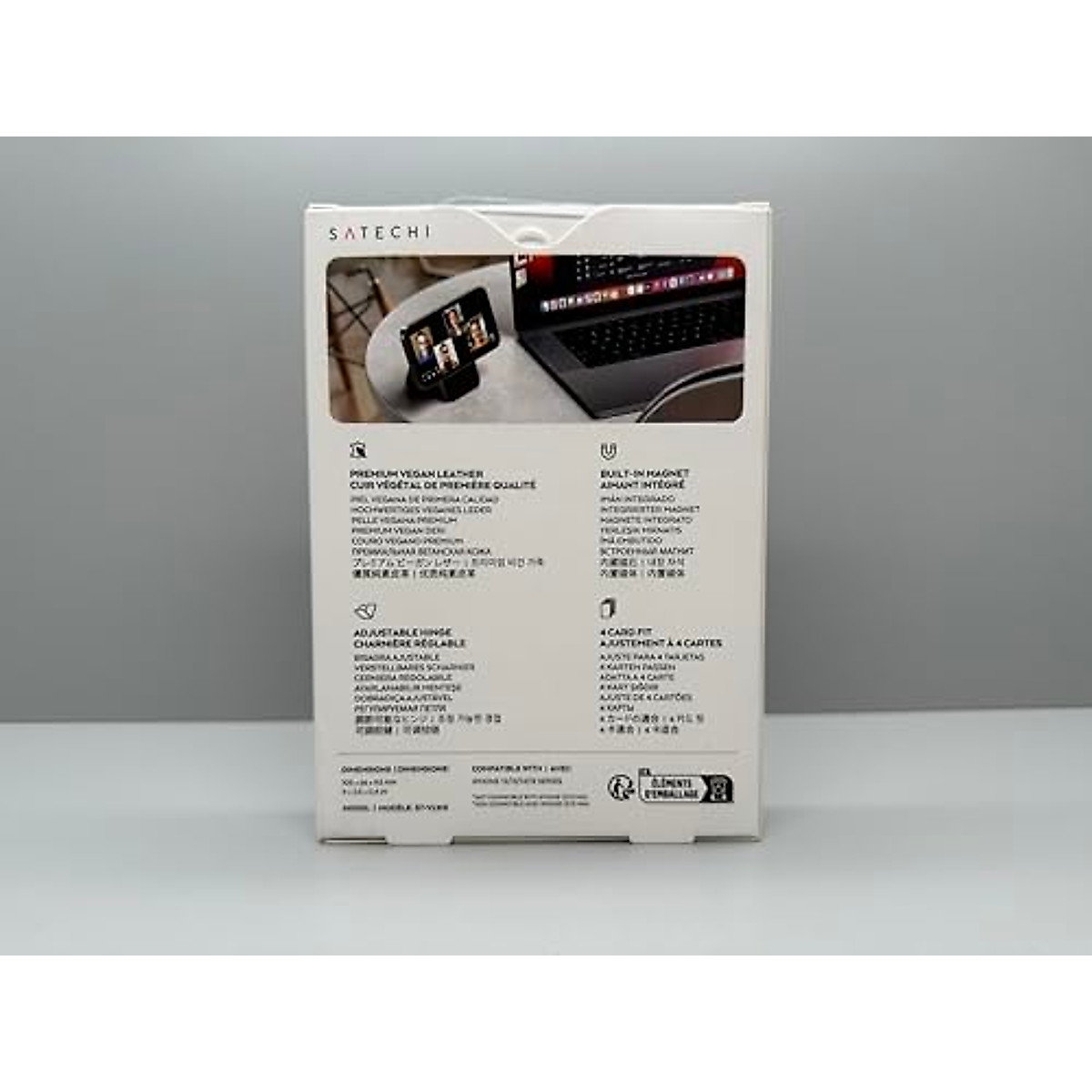 Satechi Magnetic Magsafe Wallet, Vegan-Leather Double Flap Stand Card Holder, 4 Slots with Front NFC Pass-Through, Adjustable Phone Attachment for iPhone 16/15/14/13/12, Travel Accessory, Black