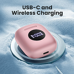 Bluetooth Headphones V5.3 Wireless Earbuds Ear buds with 50Hrs Battery Life Deep Bass Earphones with Wireless Charging Case & LED Power Display Waterproof Microphone Headset for TV Tablet Phone Pink
