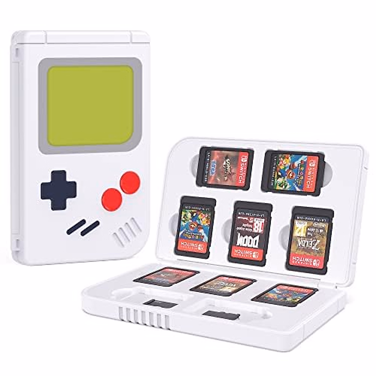 Game Card Case for Nintendo Switch (2019 & 2021 OLED),Nintendo Switch Lite,10 Game Cards & 10 Memory SD Cards Strorage Holder, Gameboy Portable Slim/Small Size Case White