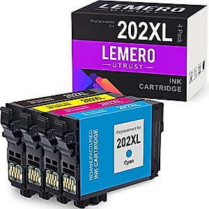 LemeroUtrust Remanufactured Ink Cartridges Replacement for Epson 202XL 202 T202XL T202 use with Epson Workforce WF-2860 Expression Home XP-5100 (Black, Cyan, Magenta, Yellow, 4-Pack)