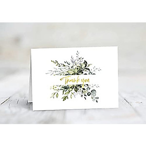 Thank You Cards with Envelopes & Stickers - Gold Foil Greenery (Bulk 32-Pack), Watercolor Eucalyptus Thank You Blank Notes For Engagement, Wedding, Baby Shower, Graduation, Bridal, Business, Anniversary
