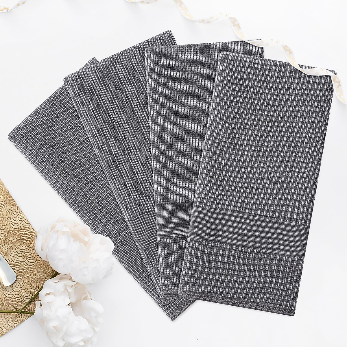 Homaxy Premium Kitchen Towels(18”x 28”, 6 Pack), Large Cotton Kitchen Hand Towels, Flat and Terry Dish Towels, 380 GSM Highly Absorbent Tea Towels Set with Hanging Loop, Grey