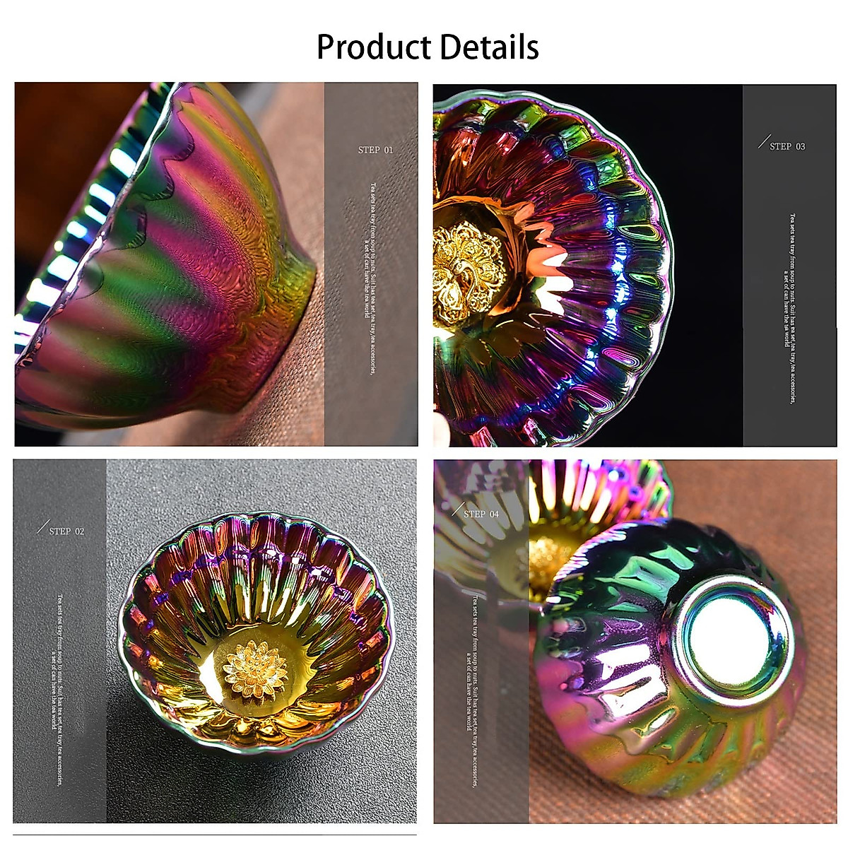 LingXuanGe Gold Lotus peacock tea cups set of 2, Beautiful Colorful Glaze Ceramic Tenmoku Tea Cup Chinese Kungfu Tea Cup (Color : Peacock)