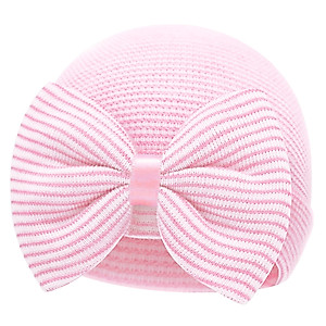 Sarfel Newborn Hats for Girls Hospital Hat Baby Girl Bows and Headbands Infant Beanie Nursery Caps Pink