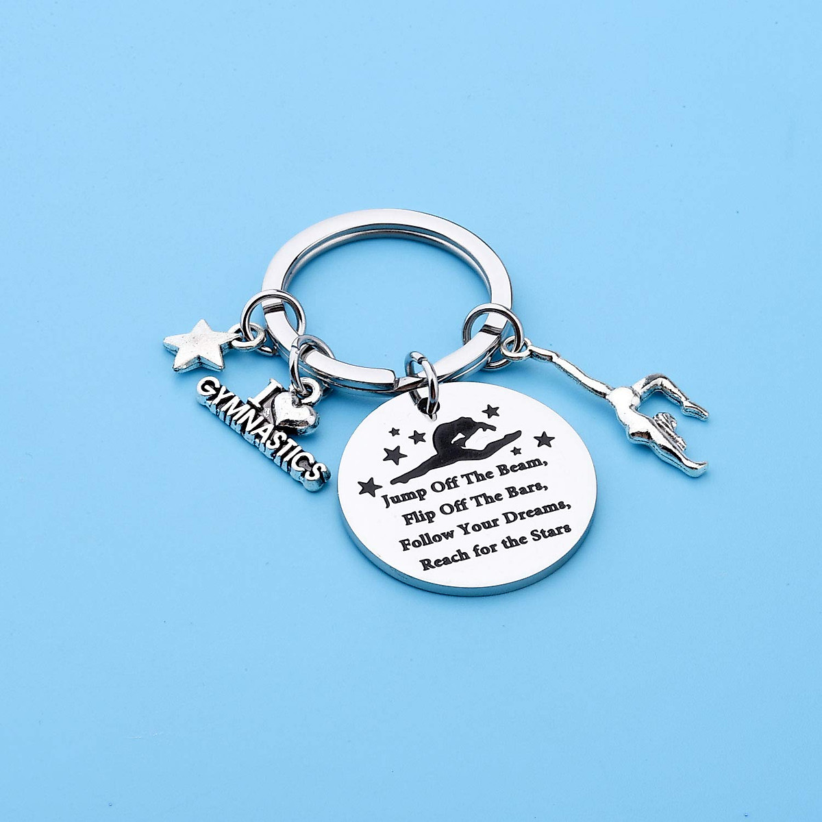 WSNANG Gymnastics Team Gifts Jump Off The Beam Flip Off The Bars Follow Your Dreams Reach For The Stars Keychain (Reach for the Stars KC)