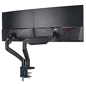 AVLT Dual 13"-43" Monitor Arm Desk Mount fits Two Flat/Curved Monitor Full Motion Height Swivel Tilt Rotation Adjustable Monitor Arm - Black/VESA/C-Clamp/Grommet/Cable Management