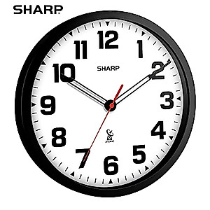 SHARP Atomic Analog Wall Clock - 12" Black Stylish Frame - Sets Automatically- Battery Operated - Easy to Read - Easy to Use – Modern Design and Style