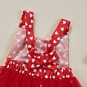 Yccutest Newborn Infant Baby Girl Valentines Day Bodysuit Outfit Toddler Onesie Sleeveless Heart Ruffle Romper Dress Headband (Red Romper Tulle Dress, 0-6 Months)