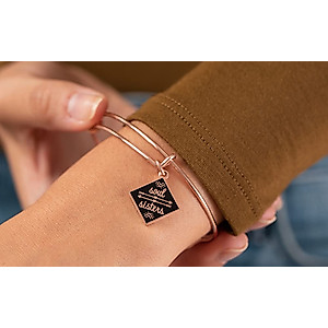 Alex and Ani Soul Sisters Expandable Bangle Bracelet for Women, Friendship Inscription Charm, Shiny Rose Gold Finish, 2 to 3.5 in
