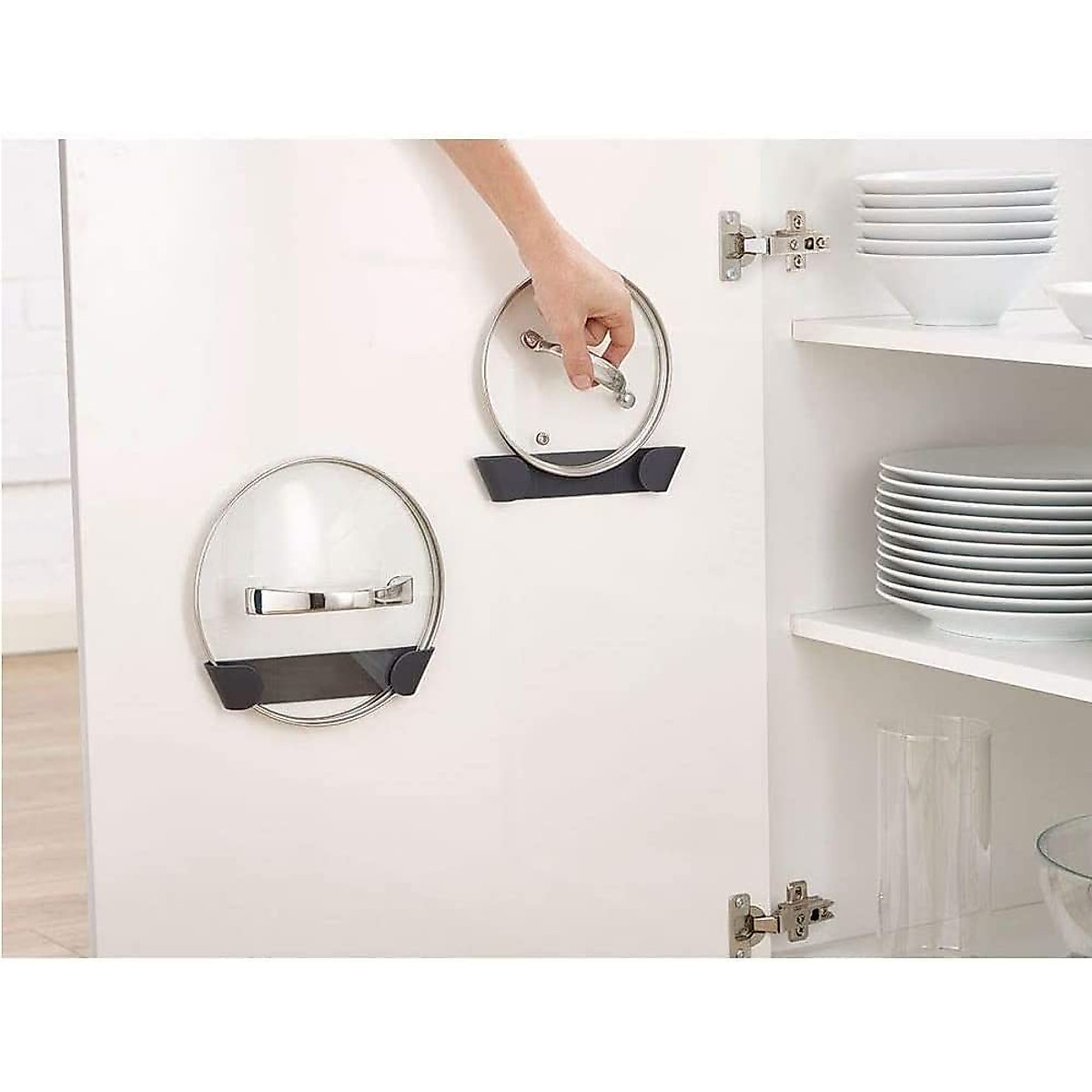 Komost Pan Lid Holder, Pot Lid Organizer for Cabinet Door, Pan Pot Cover Holder for Kitchen, Set of 4