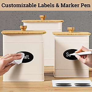 Kitchen Canisters for Countertop Set of 3 with Customizable Chalkboard Labels & Marker Pen - Big Iron Kitchen Canisters with Airtight Lids - Canisters Sets for the Kitchen - White Kitchen Canister Set
