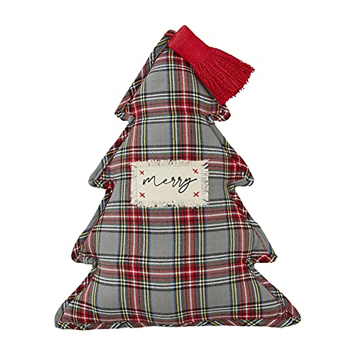 Mud Pie Christmas Tartan Pillow, Gray Tree