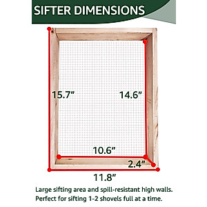 Soil Sifter,Dirt Sifter for Gardening Rock Sifter for Rocks Compost Sifter Wooden Sifting Screen,Garden Sieve for Pellet/Gravel/Soil/Leaves,Garden Tool 15.7" x11.8”x2.8” with 1/5” Mesh…