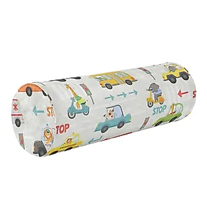 GOODOLD Kid Cartoon Cars Neck Roll Pillow Ultra Soft Bolster Round Pillow with Memory Foam & Removable Cover for Knees and Neck Support During Sleep