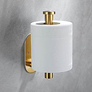 YIGII Adhesive Toilet Paper Holder - Brushed Brass Toilet Roll Holder Stick on Wall for Bathroom, SUS 304 Stainless Steel