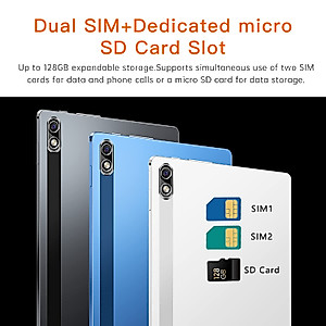 10.1 inch MA11 Tablet, 4+32G Full Screen Tablets with Dual SIM Card Slots, Android 8, 1280x800 HD, WiFi, Bluetooth, GPS, 2MP/5MP Camera (Black)