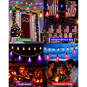 RGB & Warm White 50ft Smart String Lights Outdoor with Rope Fairy, Waterproof Shatterproof Bluetooth APP Remote Control Color Changing Dimmable Patio Lights for Balcony, Backyard, Party, Holiday RGBw