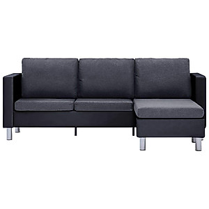 vidaXL Sofa, Sectional Sofa Couch with Cushions, Upholstered 3 Seater Sofa for Home Living Room Bedroom, Modern Style, Black Faux Leather